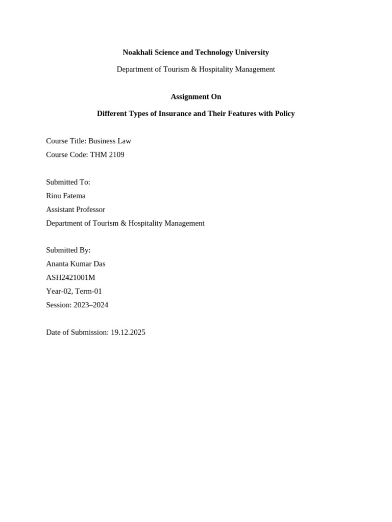 Types of Insurance and Their Features | PDF