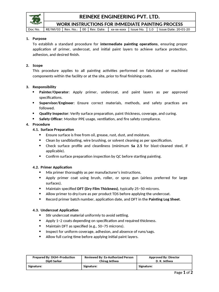 Immediate Painting Process Instructions | PDF | Paint | Industrial ...