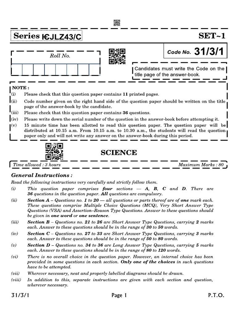 CBSE Class 10 Science Question Paper 2021 | PDF