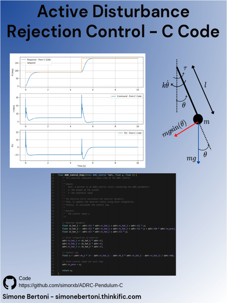 Active Disturbance Rejection Control - Pendulum - C | PDF
