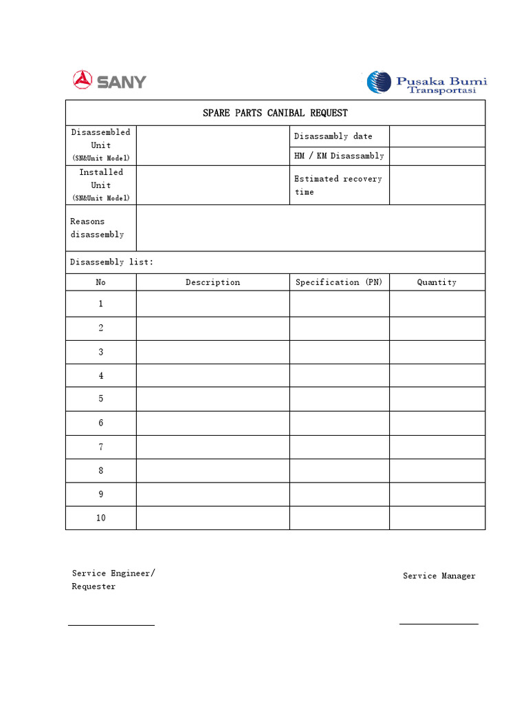 Spare Parts Cannibal Request Form | PDF