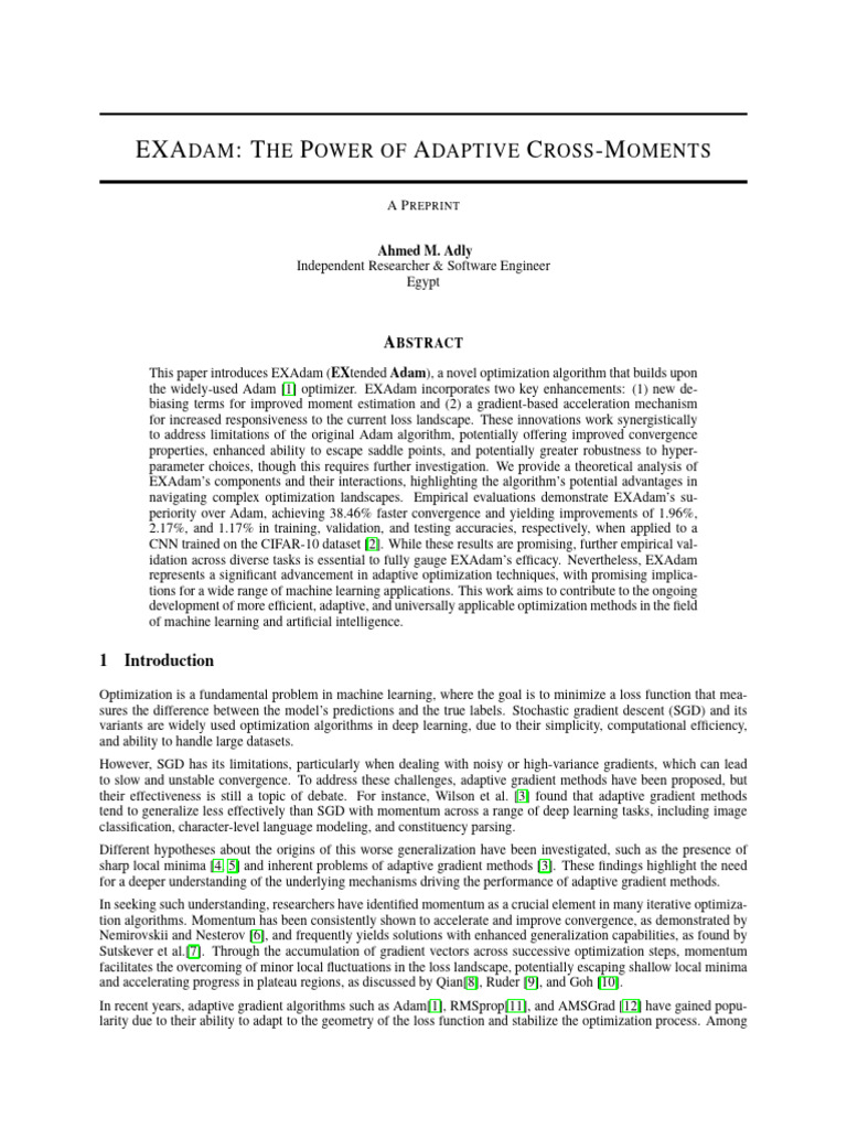 EXAdam: Enhanced Adam Optimization Algorithm | PDF | Estimator ...