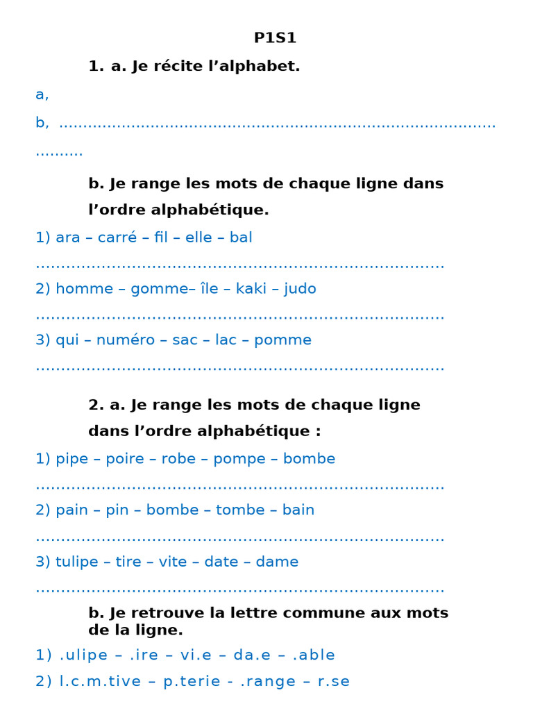 Exercices de français : alphabet et verbes | PDF | Syllabe
