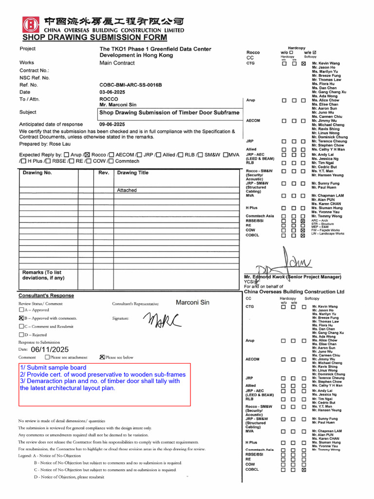20250611 ARC-SS-0016B Shop Drawing Submission of Timber Door Subframe_RDAA Reply | PDF
