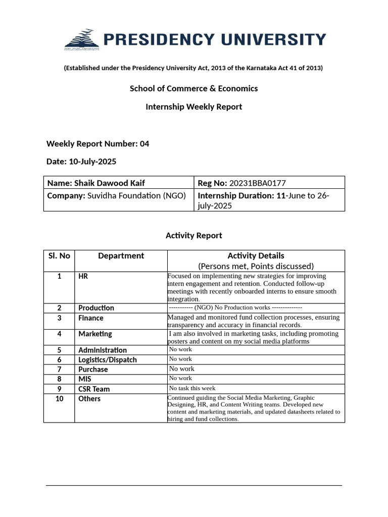 Shaik Dawood Kaif 4th Week Report{4}Dox.com | PDF | Business | Economies