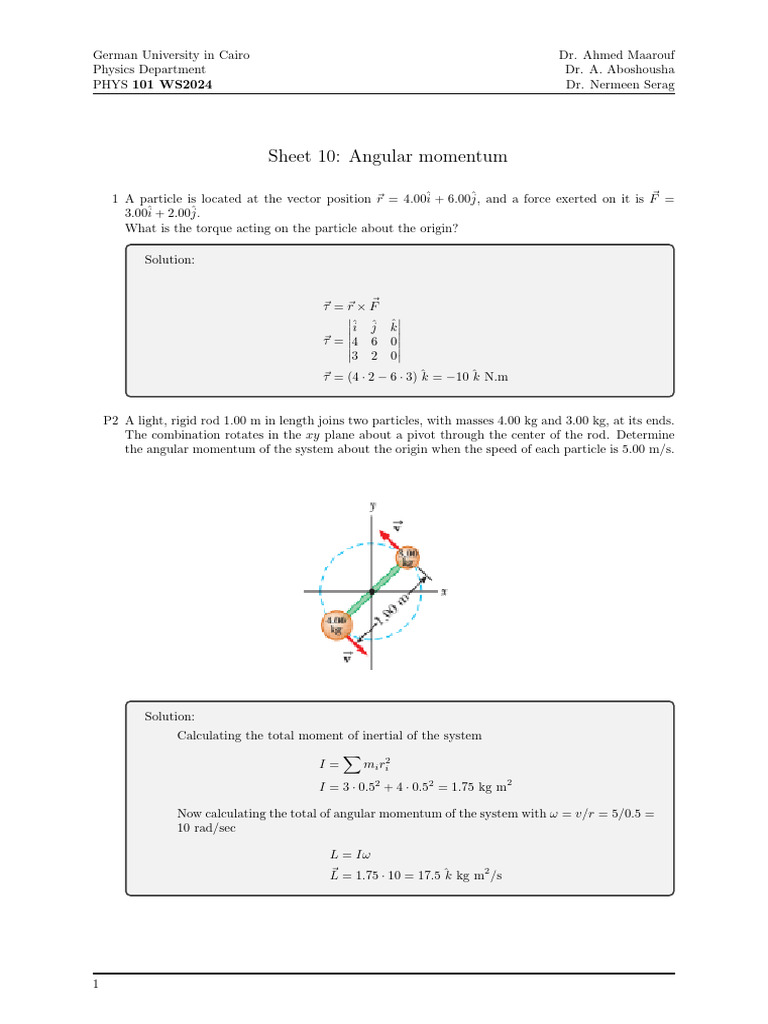 Sheet 10 Solution | PDF | Rotation Around A Fixed Axis | Rotation