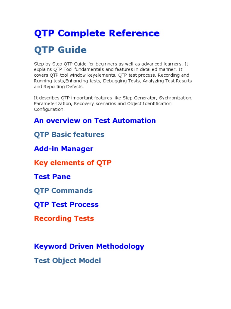 Qtp Complete Reference Pdf Scripting Language Object Computer Science
