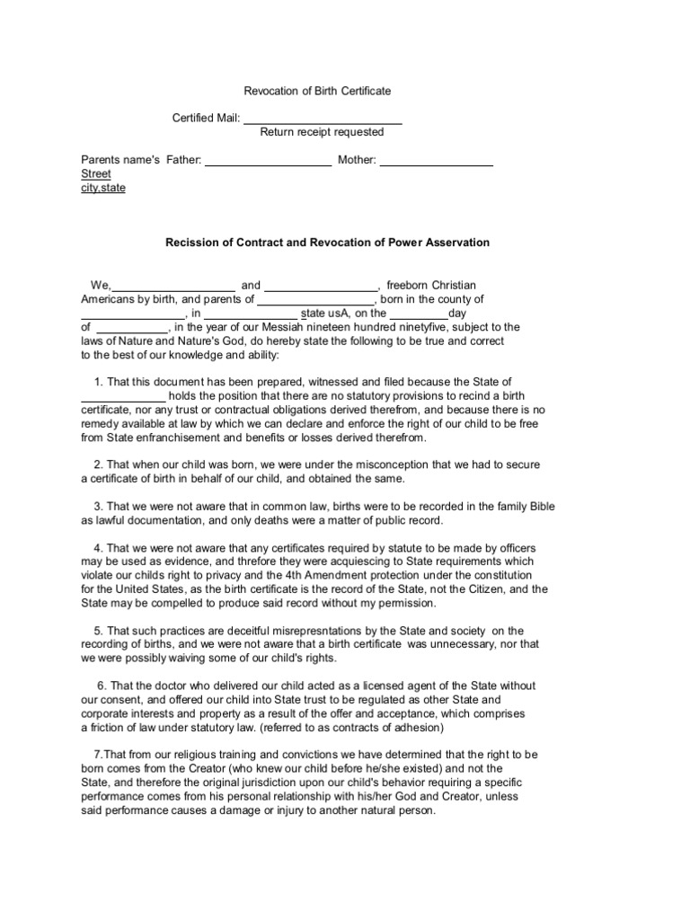 Revocation of Birth Certificate Notice | PDF | Birth Certificate | Justice