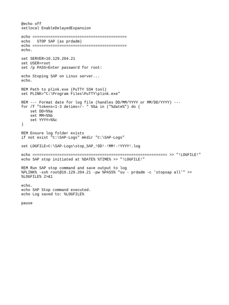 Stop SAP on Linux Server Script | PDF