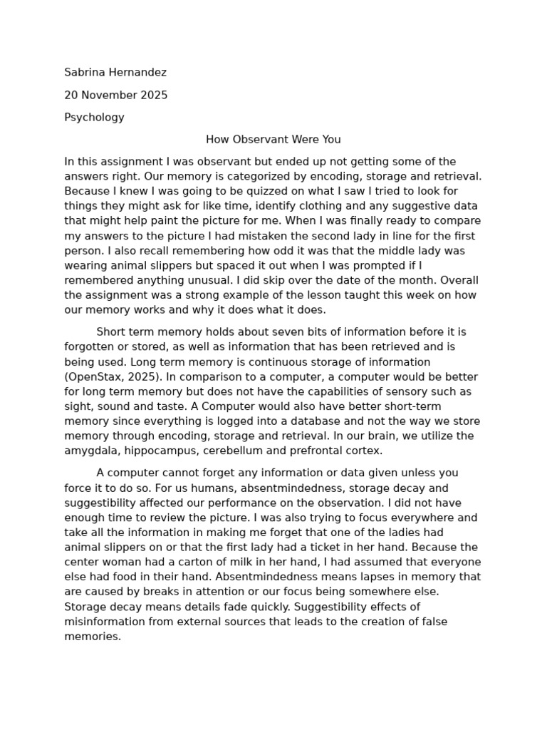 Memory Sabrina Hernandez | PDF | Memory | Recall (Memory)