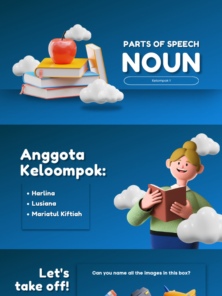 Parts of Speech Noun Educational Presentation in Blue 3D Style | PDF ...