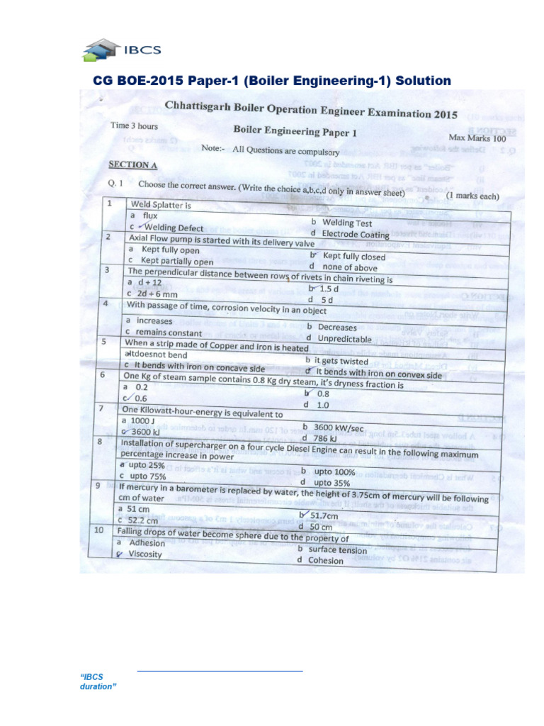 CG BOE 2015 Paper 1 Solution | PDF | Boiler | Rivet