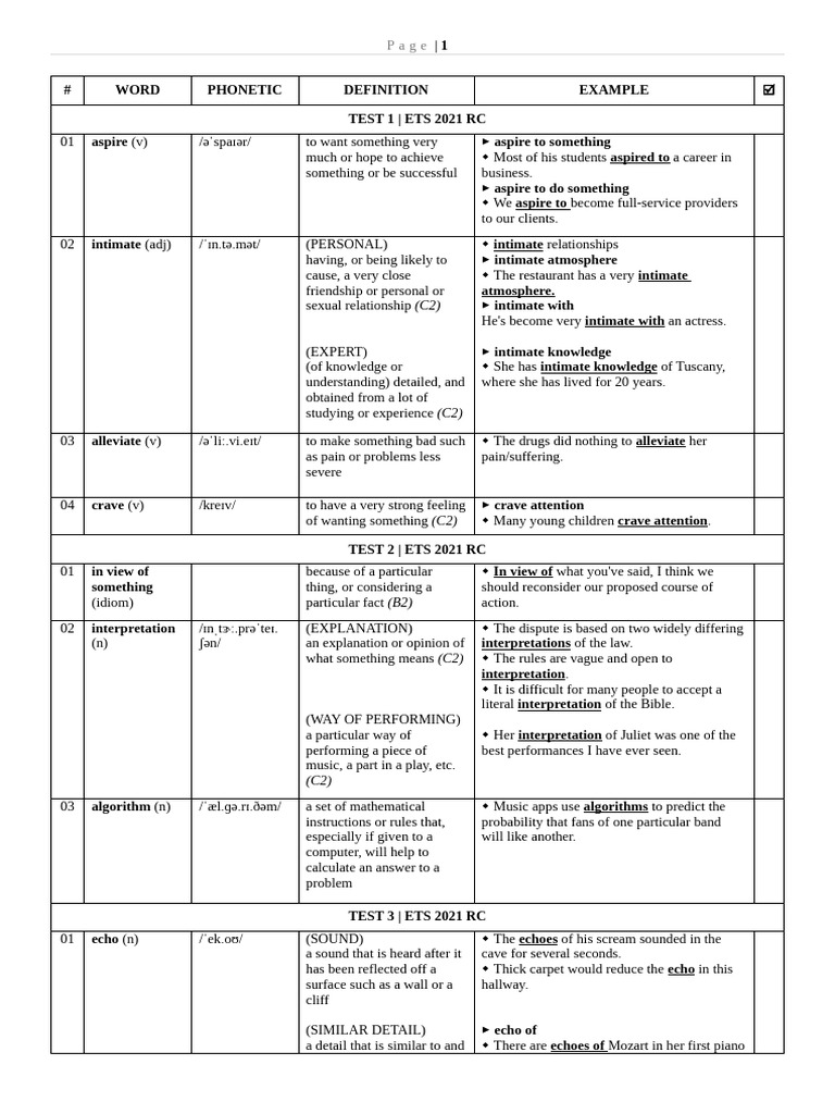 WORD LIST ETS 2021 RC | PDF