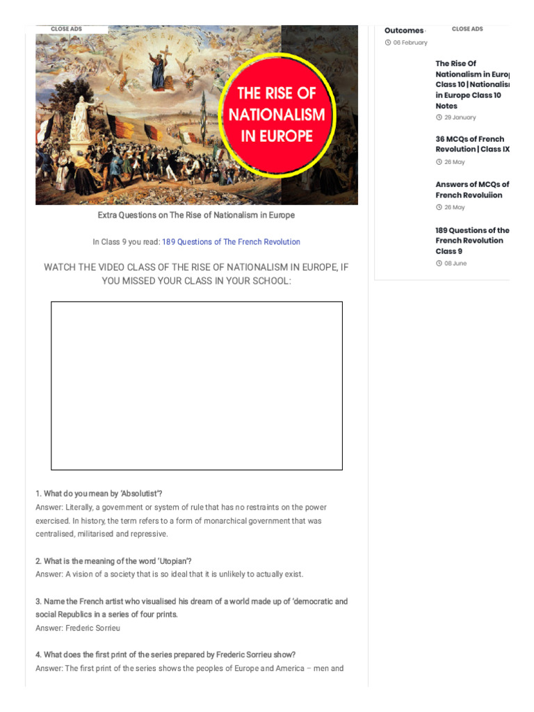 French Revolution and Nationalism MCQs | PDF | Romanticism | Liberalism