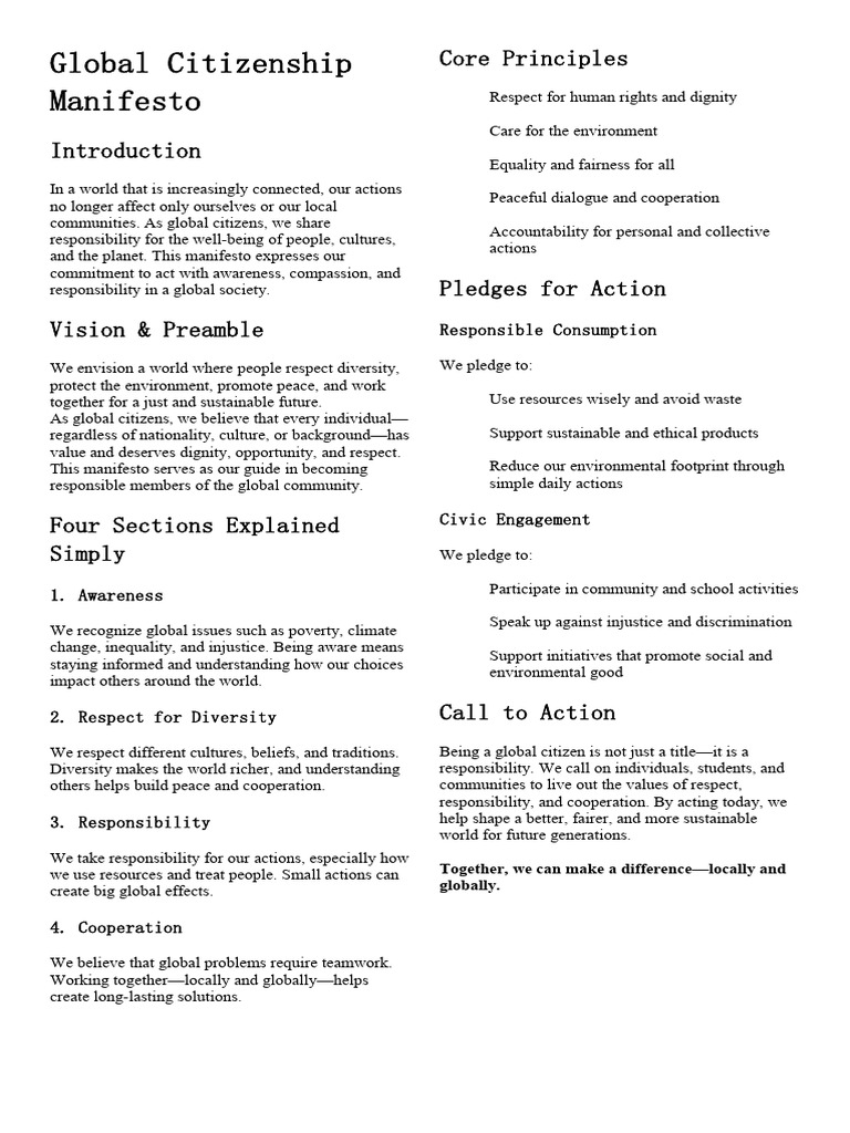 Global Citizenship Manifesto | PDF | Sustainability | Social Justice