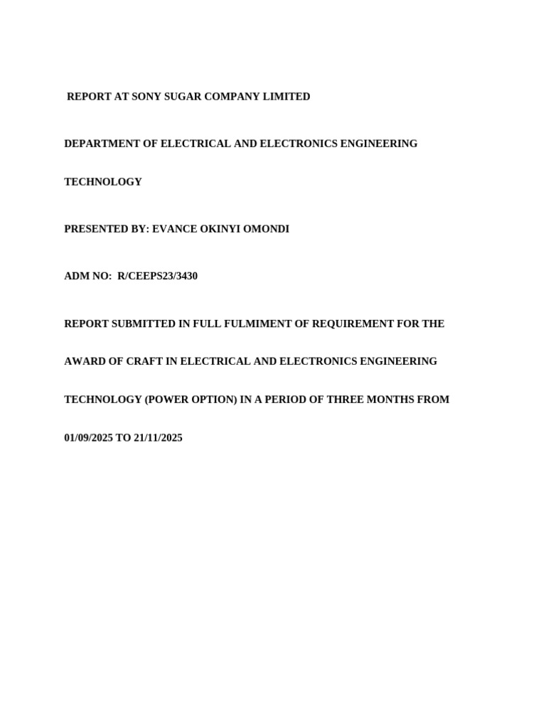 Industrial Attachment Report at Sony Sugar | PDF | Electric Motor ...