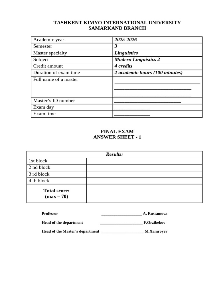 MASTER 2 Nd COURSE Final Test Modern Linguistics 2 (2) | PDF ...