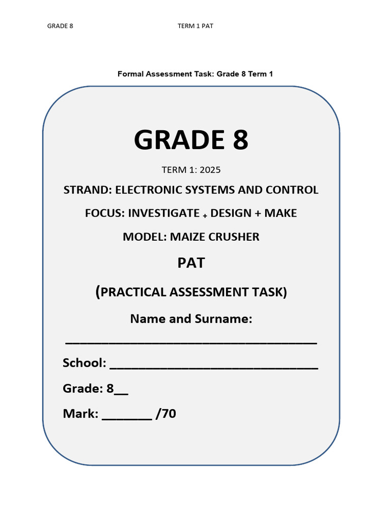Grade 8 Technology PAT: Maize Crusher | PDF | Drawing