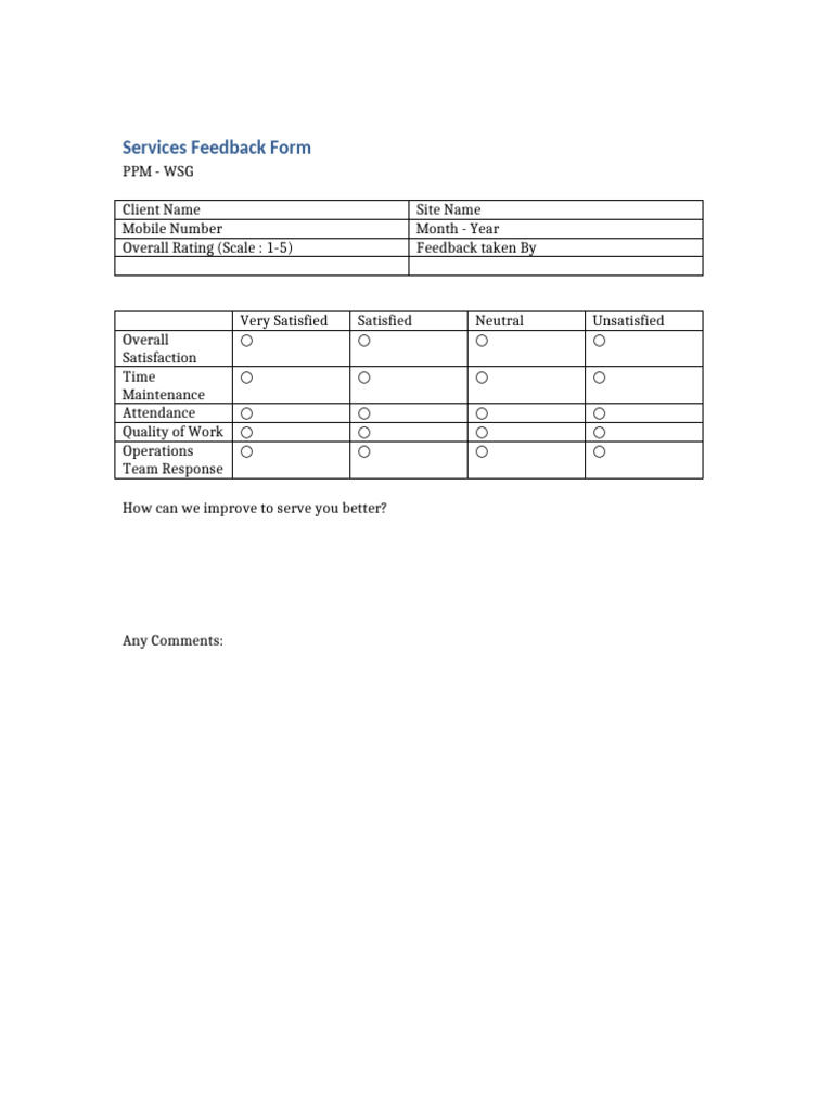 Client Services Feedback Form | PDF
