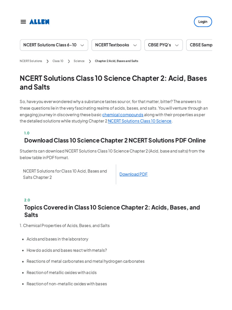 NCERT Class 10 Science: Acids, Bases, Salts | PDF | Acid | Ph