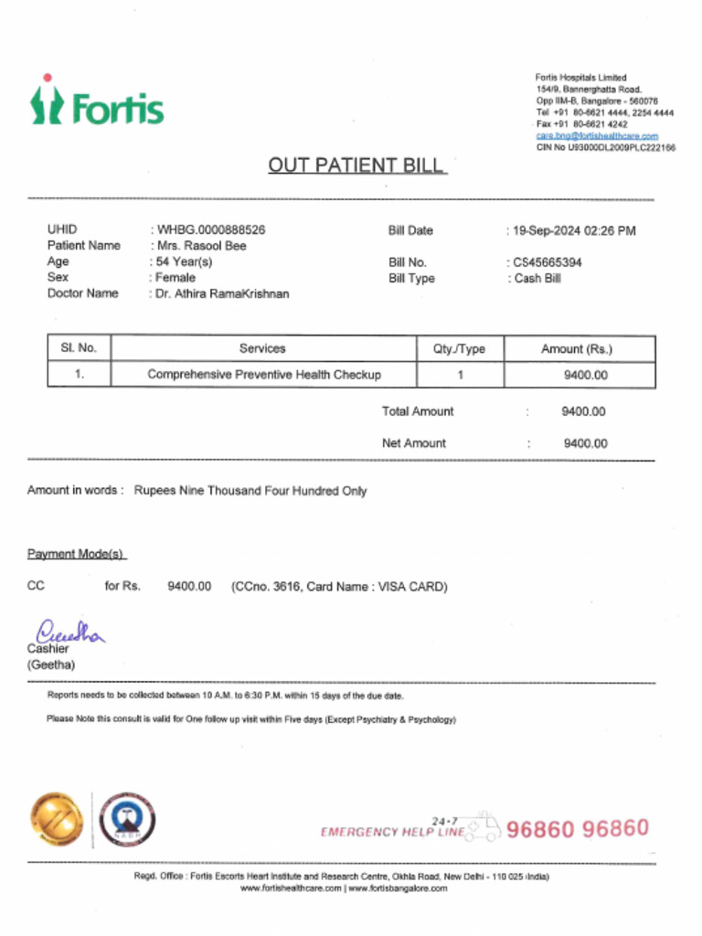 Mother and Fatrher Health Checkup Receipt | PDF