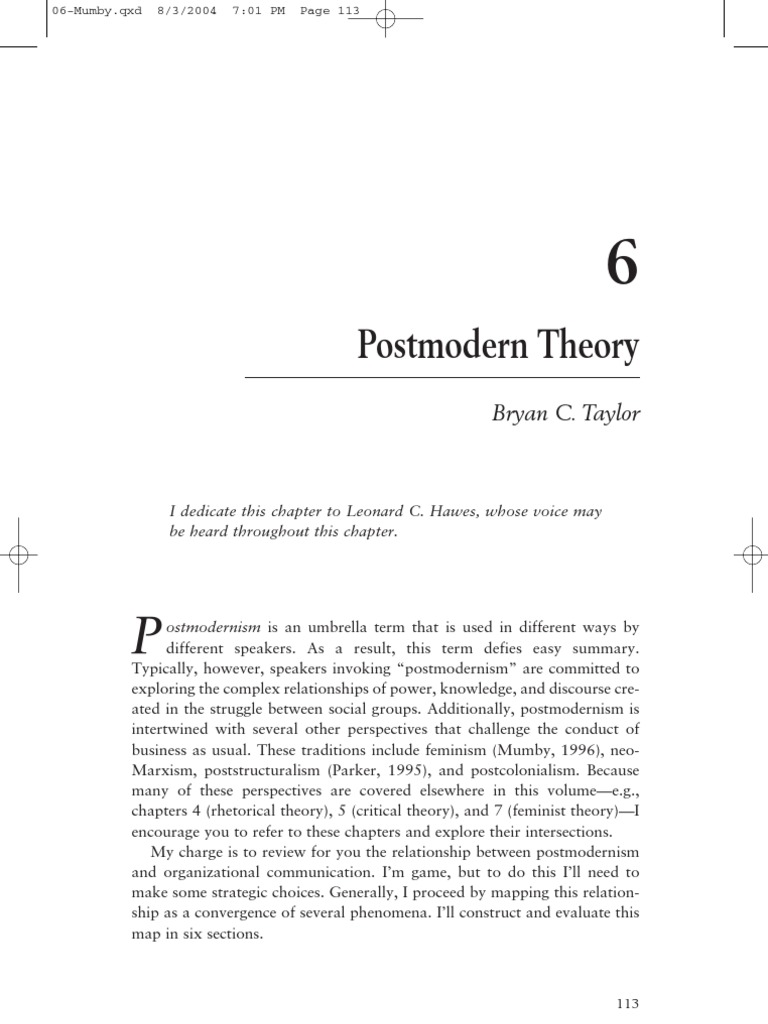 Postmodern Theory: Bryan C. Taylor | PDF | Discourse | Postmodernism