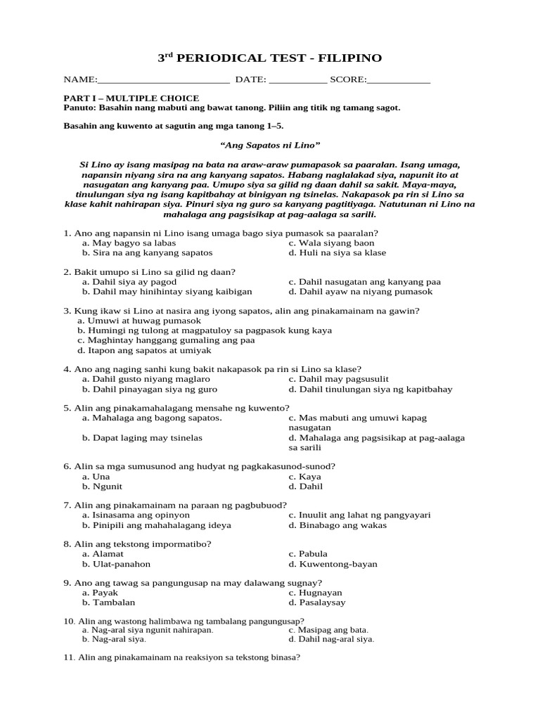 Dtc_pt_q3 Filipino 3 Matatag With Tos Key | PDF