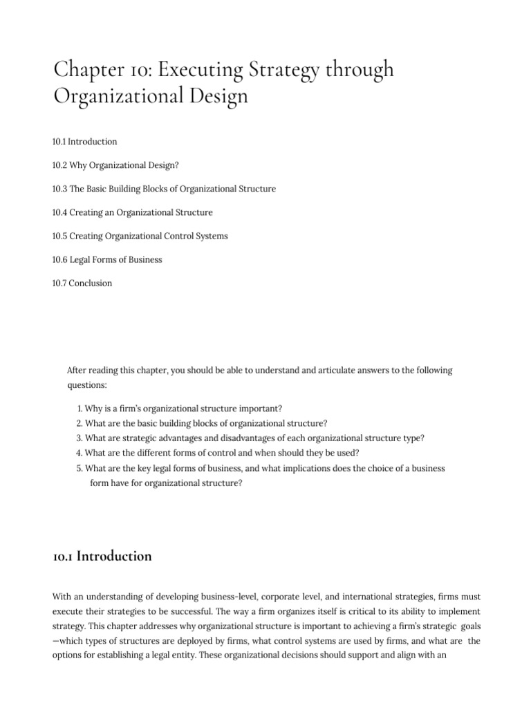 Chapter 10 Executing Strategy Through Organizational Design | PDF ...