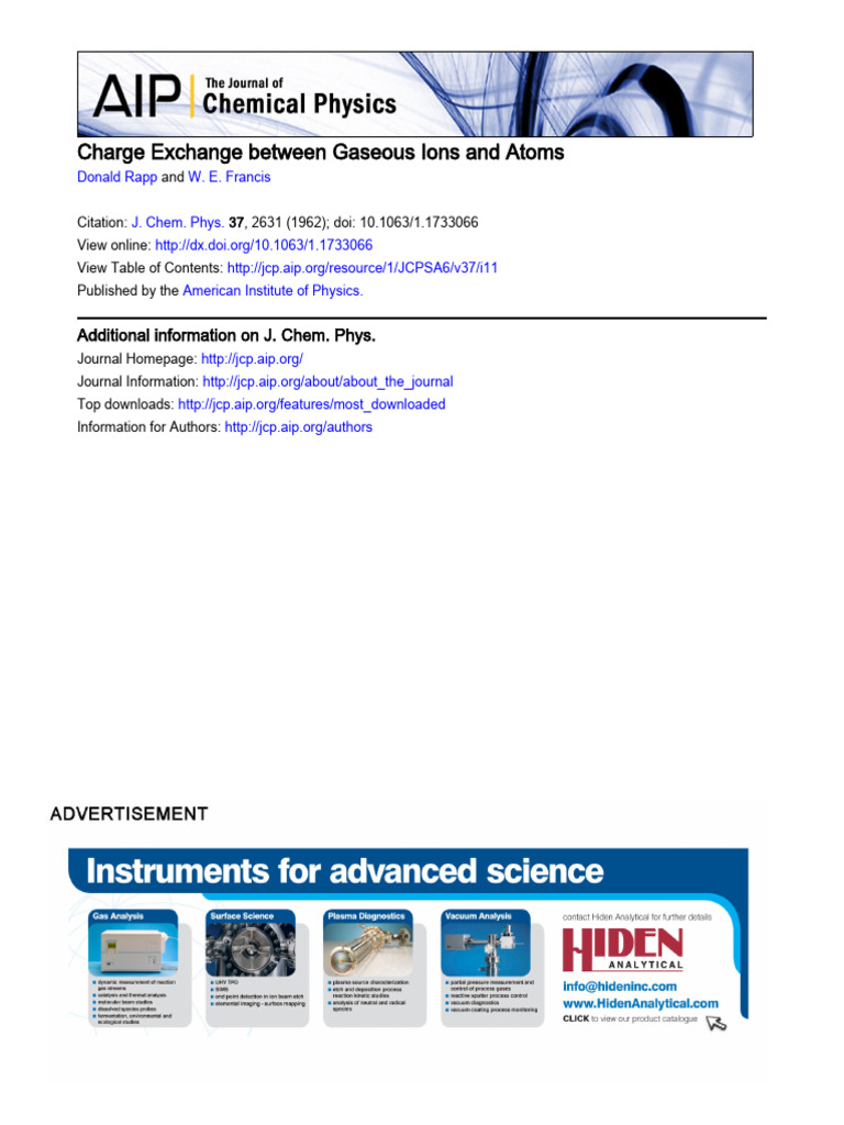 Charge Exchange in Gaseous Ions | PDF | Atomic Orbital | Ionization