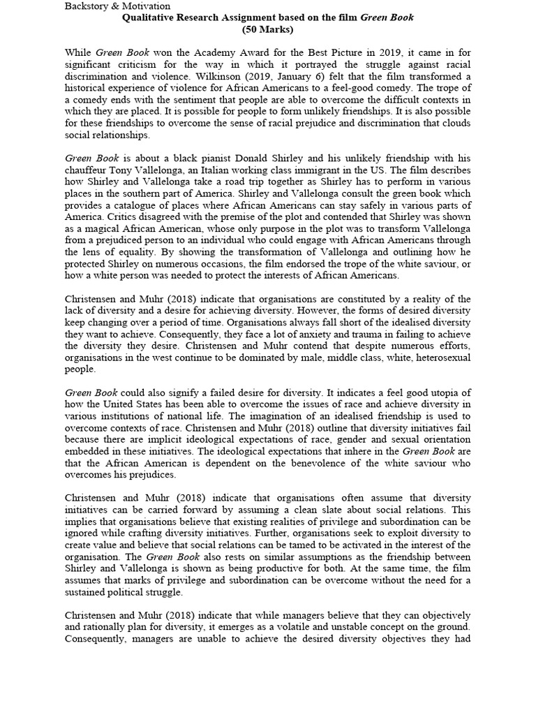 Qualitative Research - Group Assignment Based On The Film Green Book ...