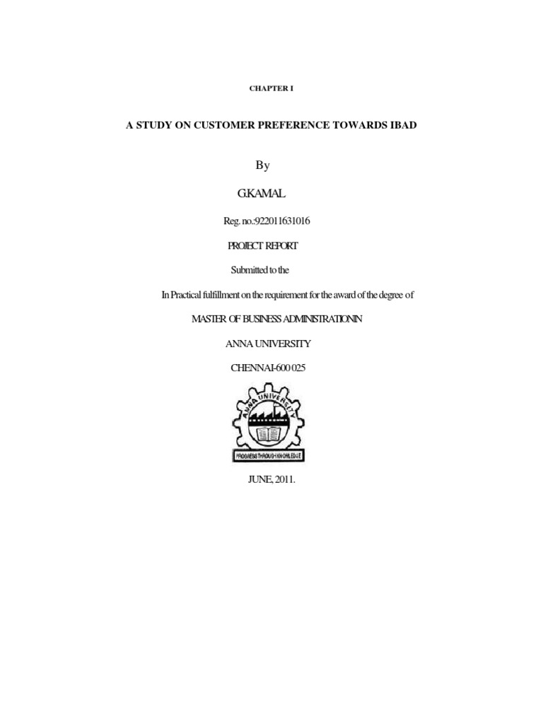 By G.Kamal: A Study On Customer Preference Towards Ibad | PDF ...