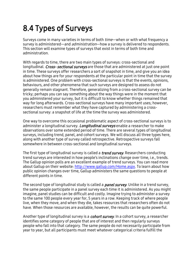 Types of Surveys: Cross-Sectional & Longitudinal | PDF | Cohort Study ...
