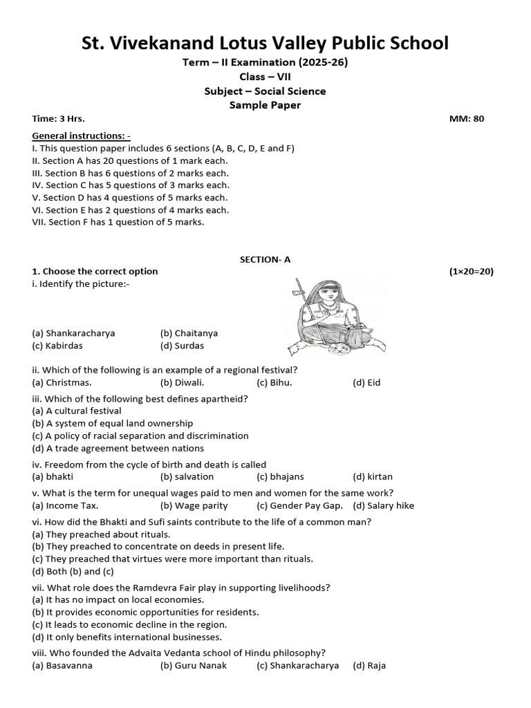 Class VII Social Science Sample Paper | PDF | Bhakti | Indian Religions