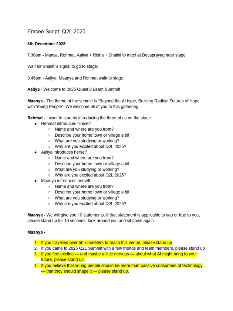 Q2L 2025 Emcee Script Overview | PDF | Chess | Chess Theory