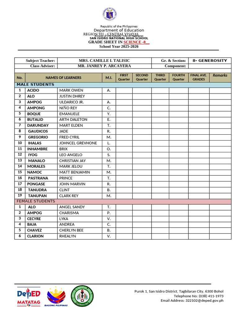 Grade Sheet for Grade 8 Students | PDF | Public Administration ...
