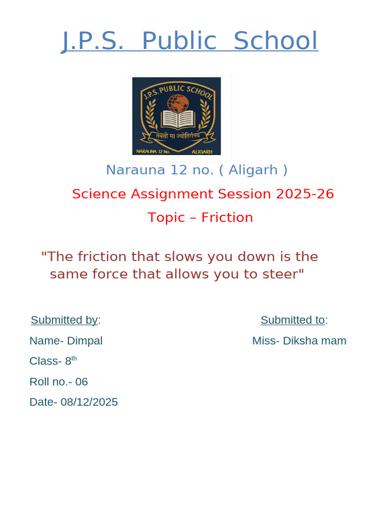 Science Assignment on Friction | PDF