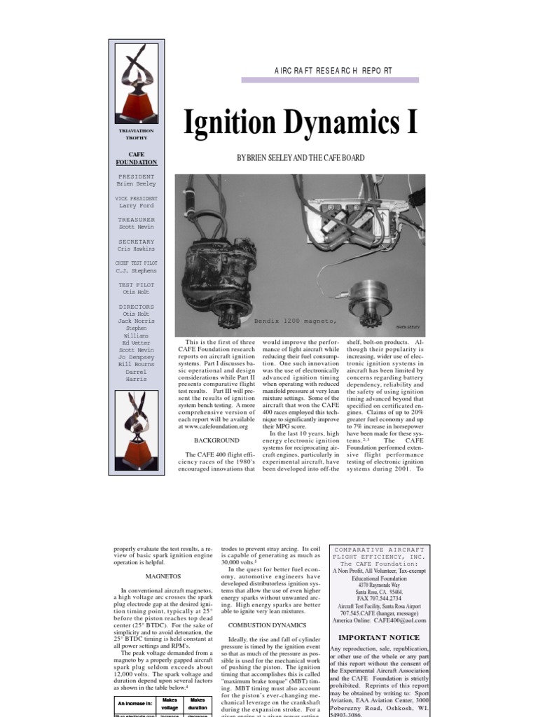Ignition Dynamics I: Aircraft Research Report | PDF | Internal ...
