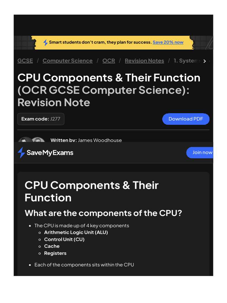 CPU Components and Functions Explained | PDF | Central Processing Unit ...