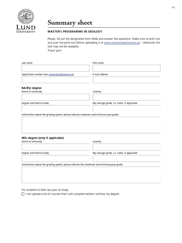Master's Programme in Geology Application | PDF
