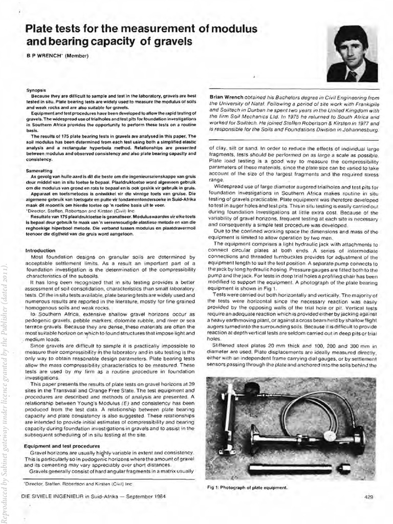 In Situ Plate Tests for Gravel Modulus | PDF | Stress (Mechanics ...