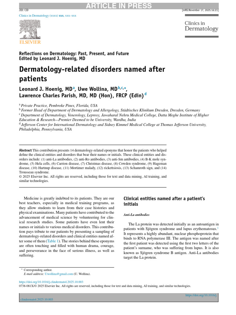 Dermatology Eponyms: Patient Tributes | PDF | Medical Specialties ...