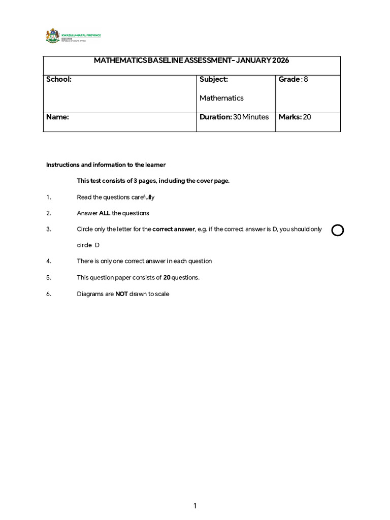 Grade 8 Mathematics Assessment 2026 | PDF | Educational Assessment