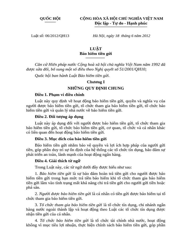 06.2012.QH13_Luat Bao hiem tien gui | PDF