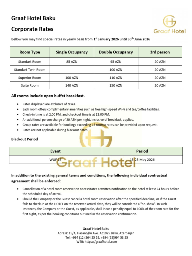 Corporate Rates Graaf Hotel Baku-2 | PDF