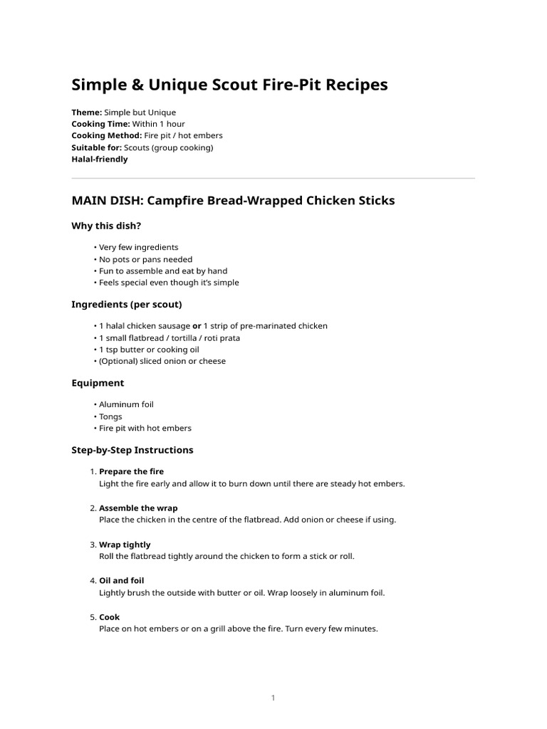 Simple & Unique Scout Fire-Pit Recipes | PDF | Cooking | Desserts
