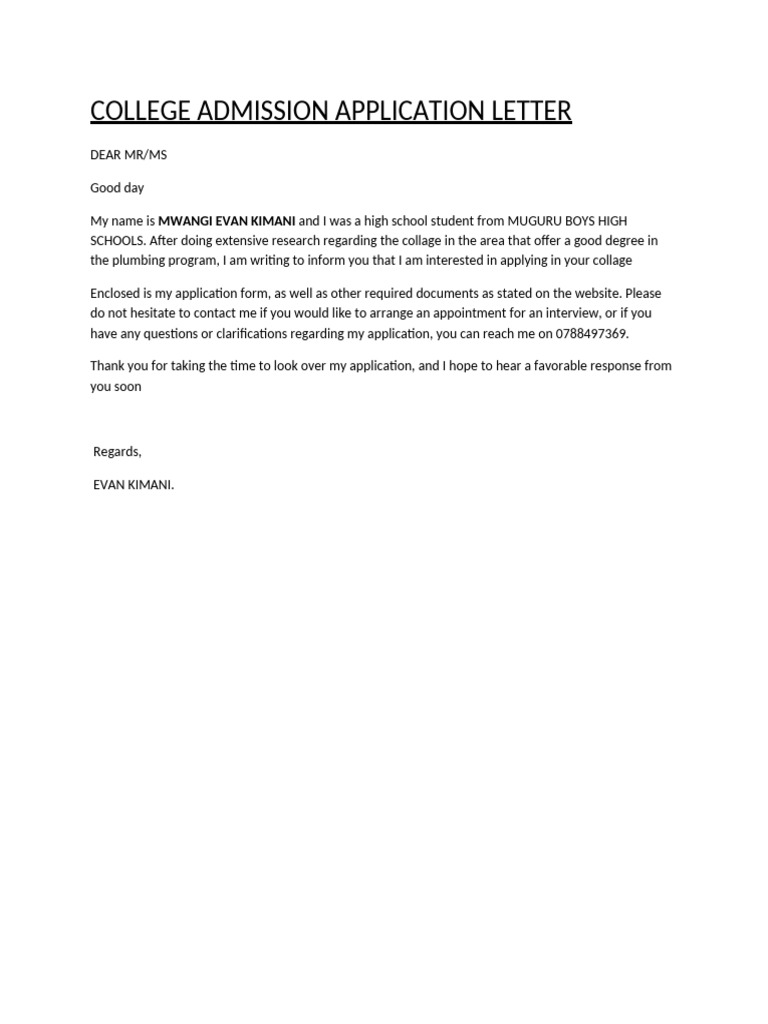 College Admission Application Letter | PDF