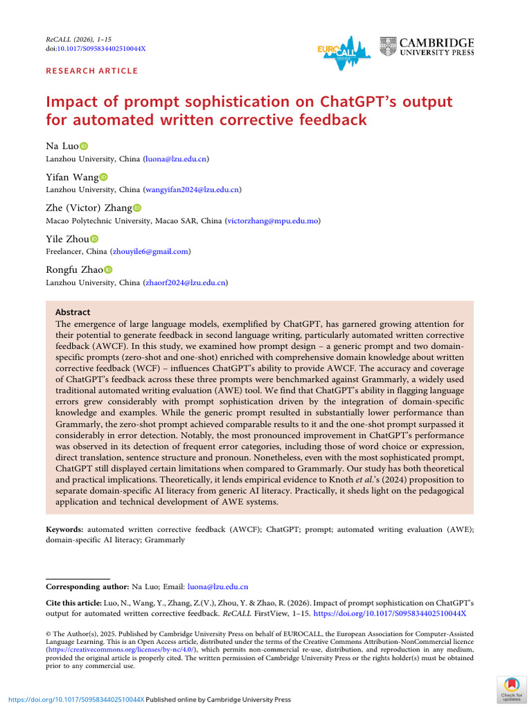 ChatGPT's Feedback: Impact of Prompt Design | PDF | Accuracy And ...
