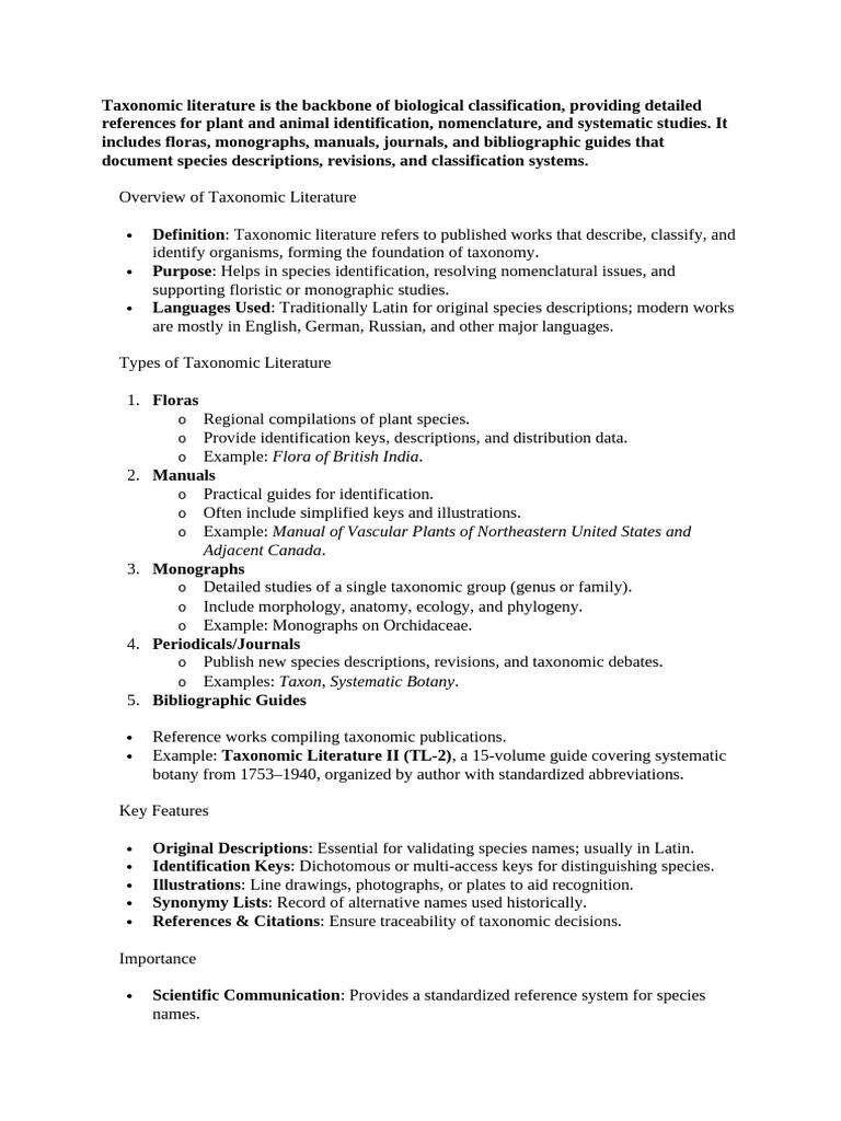Taxonomic Literature Is The Backbone of Biological Classification | PDF ...