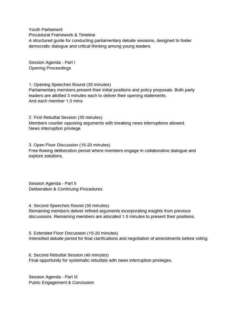 Youth Parliament Debate Framework Guide | PDF