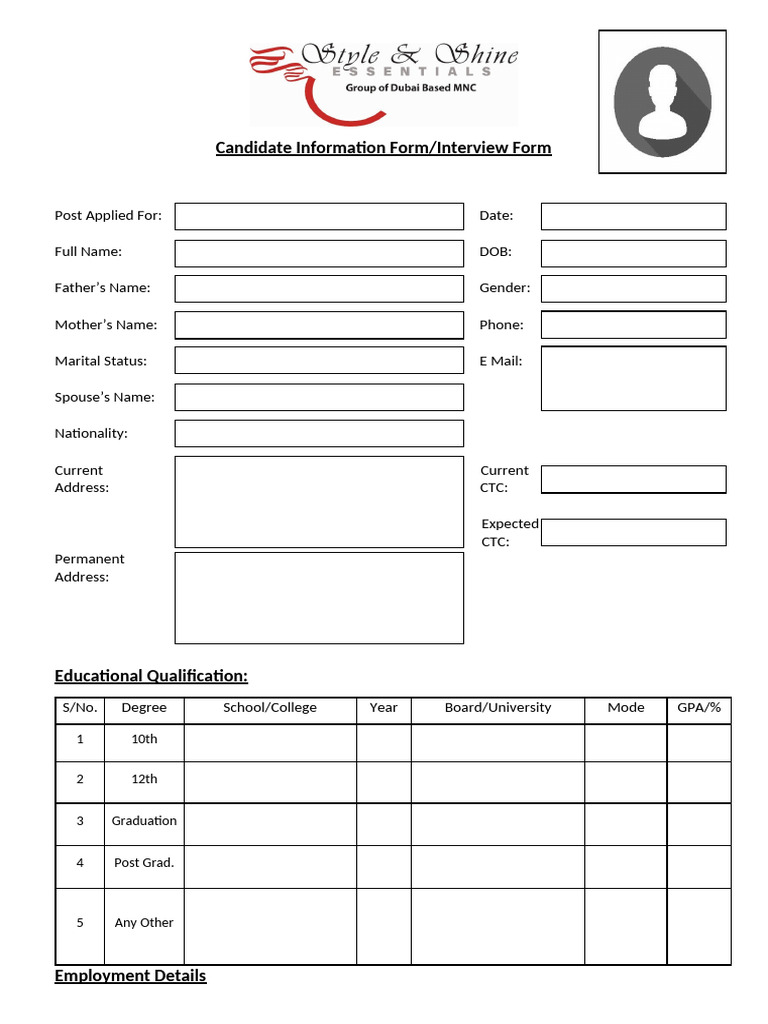 Candidate Interview Information Form | PDF